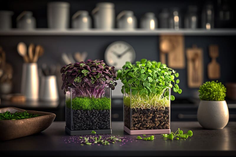 Growing Microgreens at Home. Illustration Generative AI Stock Photo ...