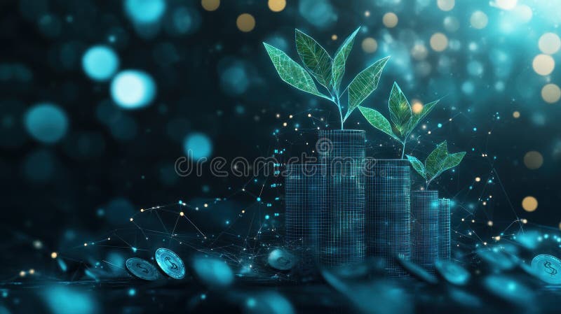Growing Money Stacks, Digital Network, Bokeh Background Stock ...