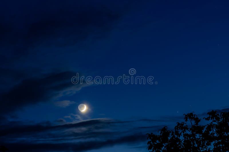 Growing Moon on Background of the Blue Sky at Night. Astrophoto Stock ...