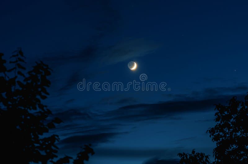 Growing Moon on Background of the Blue Sky at Night. Astrophoto Stock ...