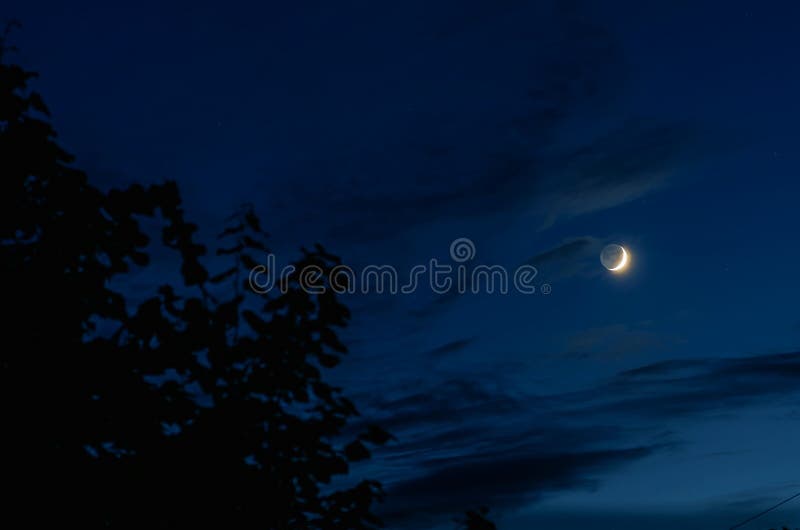 Growing Moon on Background of the Blue Sky at Night. Astrophoto Stock ...