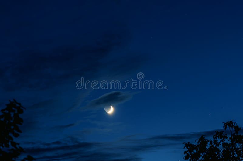 Growing Moon on Background of the Blue Sky at Night. Astrophoto Stock ...