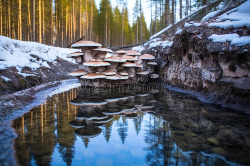 Growing Mushrooms Near a Hot Spring in a Forest Stock Image - Image of ...