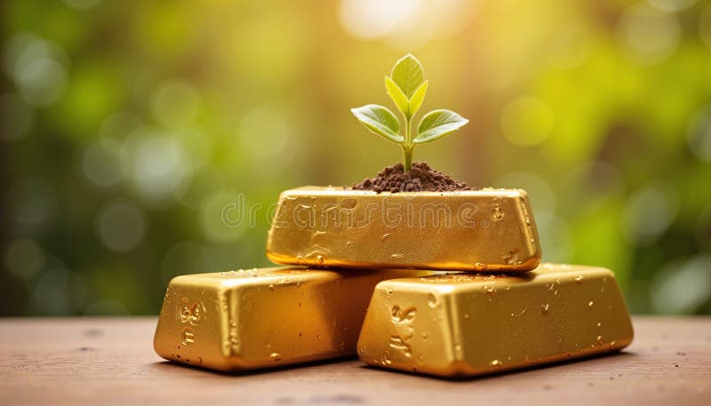 Growing Plant Atop Gold Bars, Symbolizing Wealth and Growth Stock Photo ...