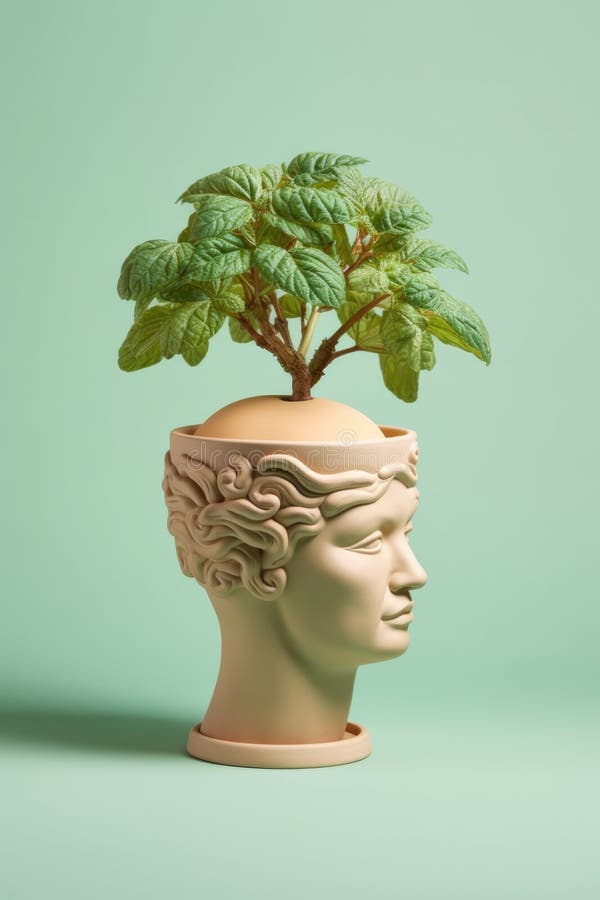 Growing Plant in a Brain-shaped Pot, Nurturing Mind Stock Photo - Image ...