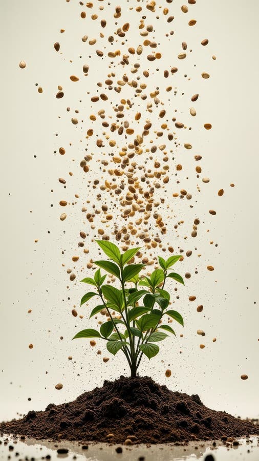 Growing Plant with Falling Seeds on Soil Capturing Growth Potential and ...