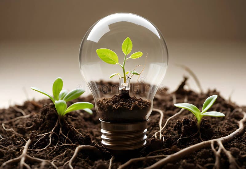 Growing Plant Inside Light Bulb Creative Concept with Green Sprouts ...