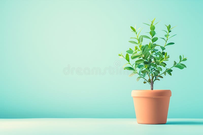 Growing Plant in a Pot on a Pastel Blue Background Stock Photo - Image ...