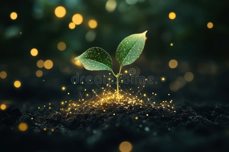 Growing Plant Tree with Digital Network Overlay. Stock Photo - Image of ...