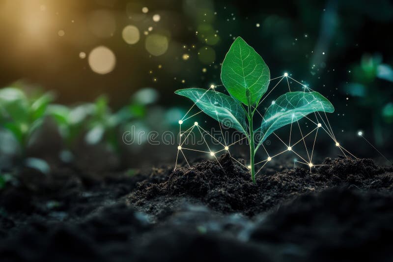 Growing Plant Tree with Digital Network Overlay. Stock Photo - Image of ...