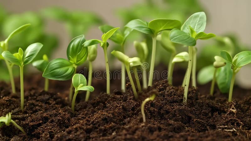 Growing Plants of Basil. Alfalfa Grows Dynamically. the Birth of a New ...