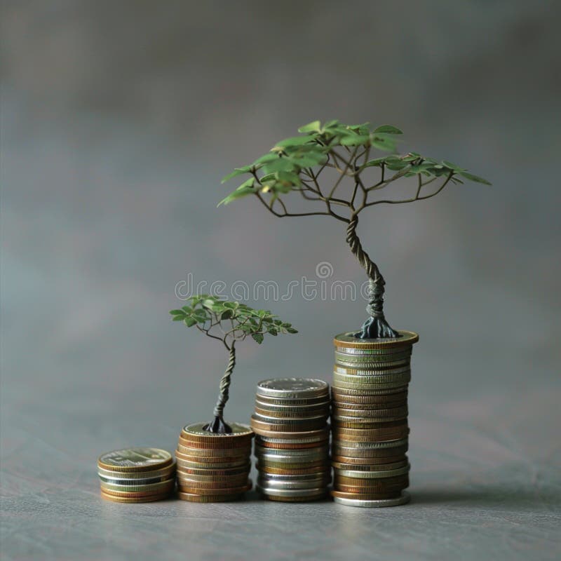 Growing Plants on Coin Stacks Generated by AI. Stock Illustration ...
