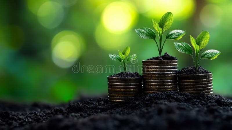 Growing Plants on Stacks of Coins, Investment Growth Concept Stock ...