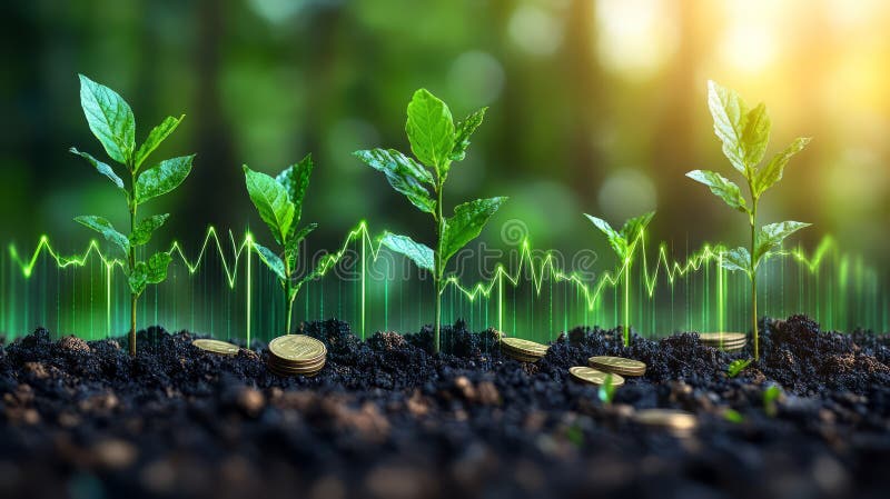 Growing Plants Symbolizing Environmental Sustainability and Financial ...