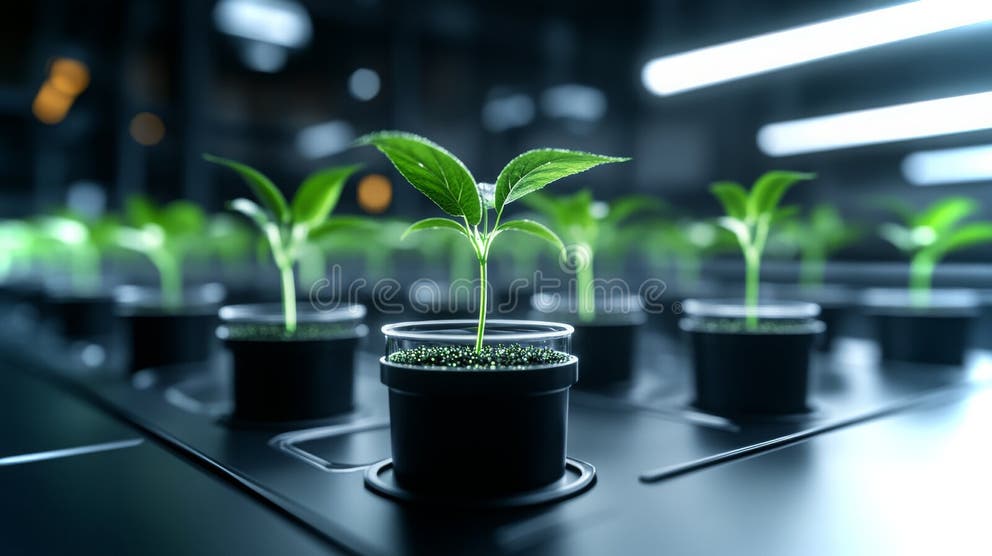 Growing Plants Under Artificial Lights in a Modern Horticultural Setting Stock Photo - Image of ...