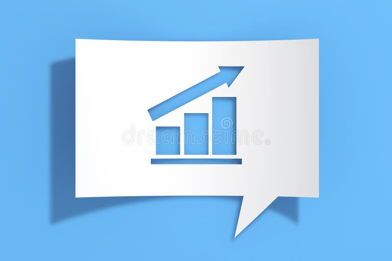 Growing or Progress Graph Bars and Arrow Icon on Cutout White Paper ...