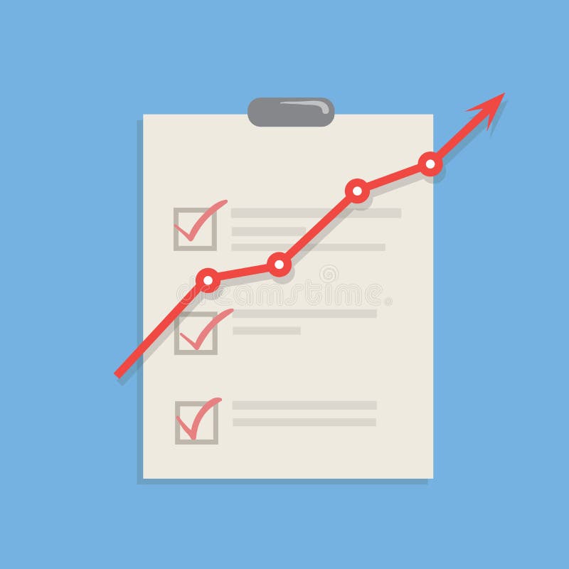 Rising Red Graph on Marked List Background. Flat Vector Illustration on ...