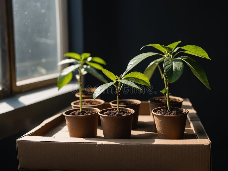 Growing Seeds in a Greenhouse Using Biodegradable Coffee Cups Stock ...