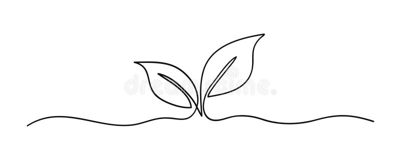 Growing Sprout and Leaves One Line Art . Hand - Drawn Vector ...