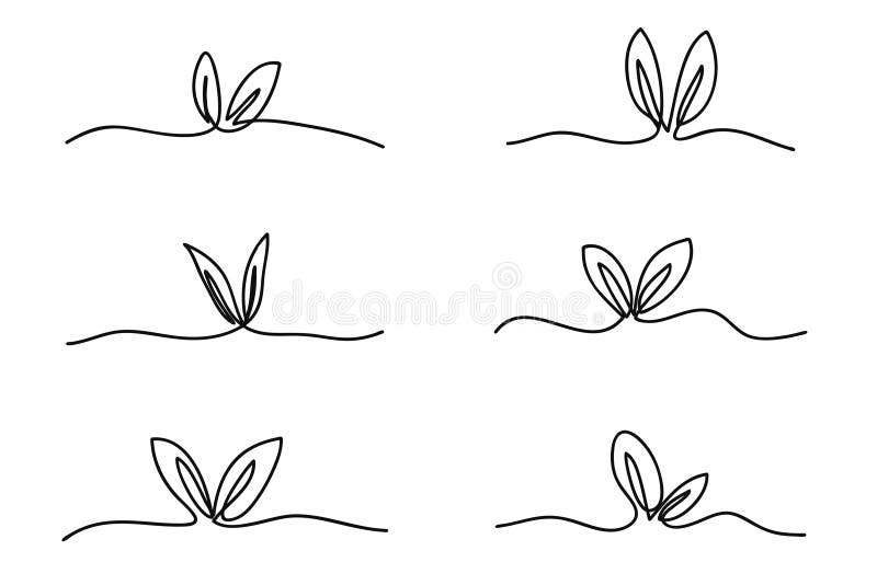Growing Sprout One Line Art Collection .Leaves One Continuous Line ...