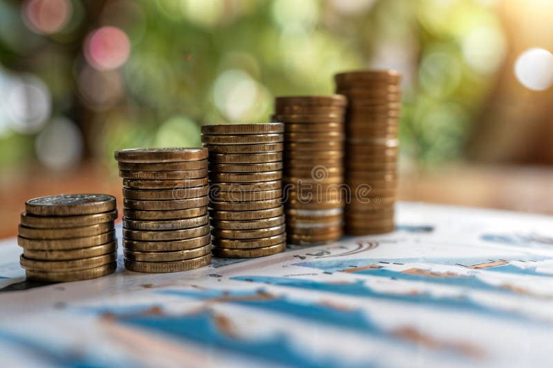 Growing Stack of Coins with Financial Chart. Generative AI Stock ...