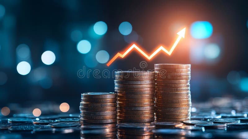 Growing Stack of Coins with Rising Graph Stock Illustration ...
