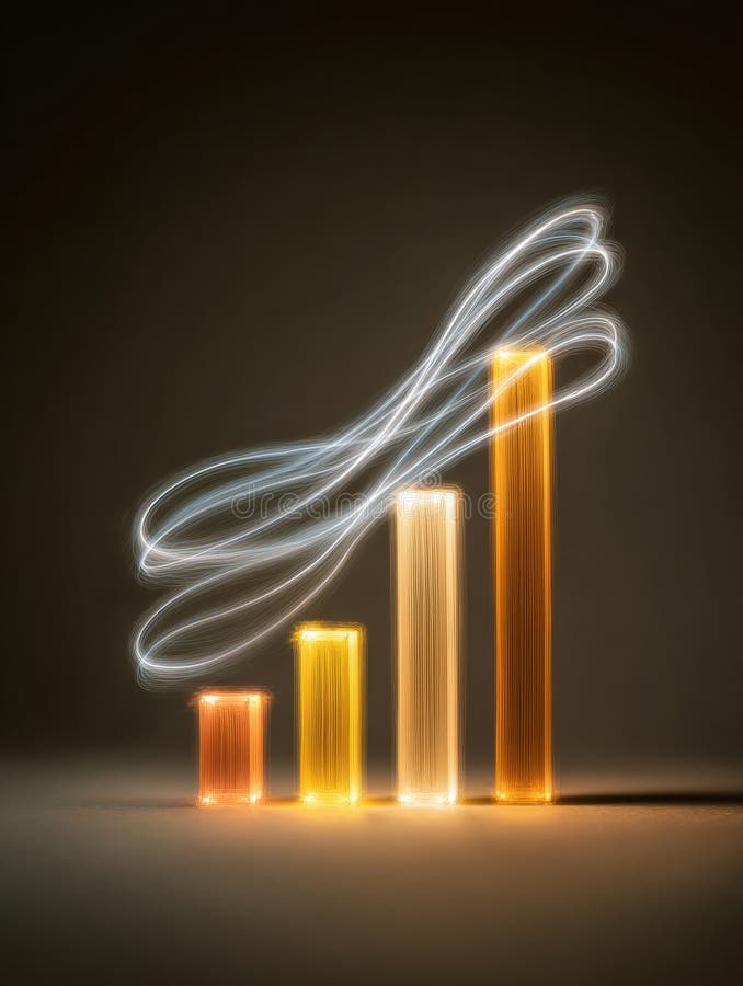 Stacked Bar Chart Illustrates Growth with Dynamic Light Trail on a Dark ...