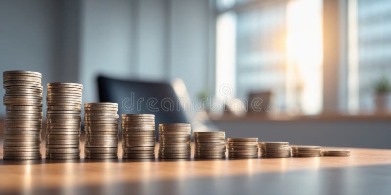 Growing Stacks of Coins Symbolize Financial Success in Modern Office ...