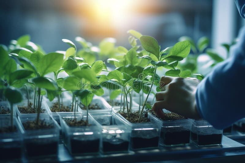 Growing and Studying Plants in Laboratory. Generative AI Stock ...