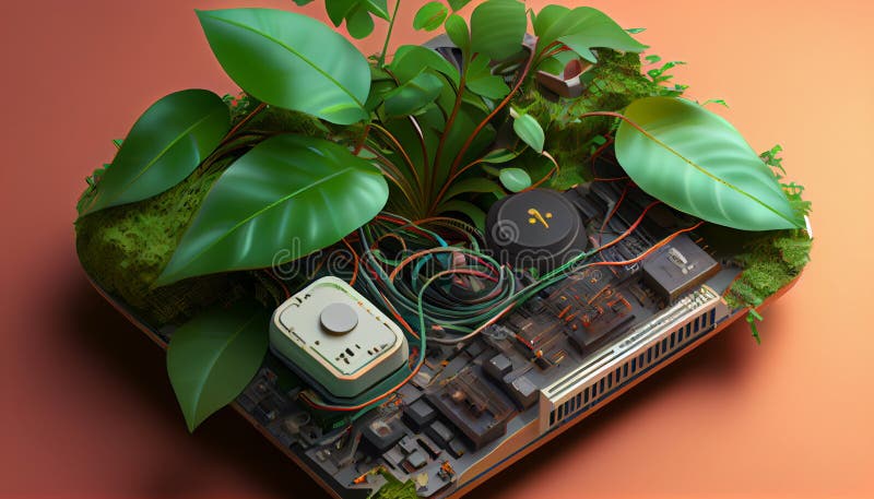 Growing Tree on the Converging Point of Computer Circuit Board. Nature ...