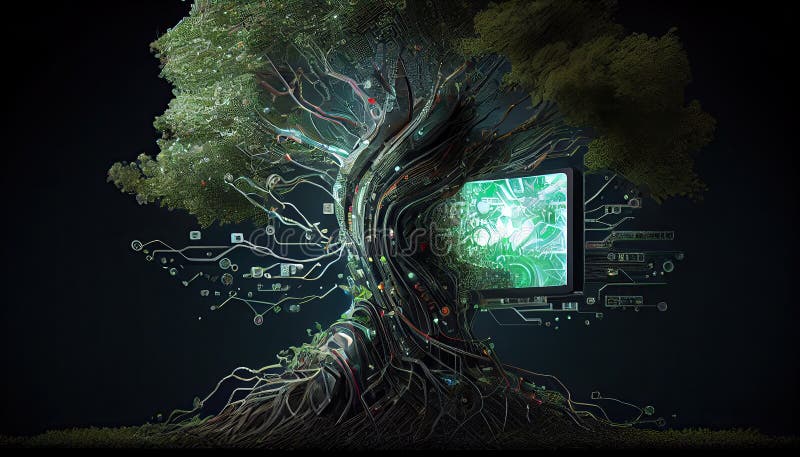 Growing Tree on the Converging Point of Computer Circuit Board. Nature ...