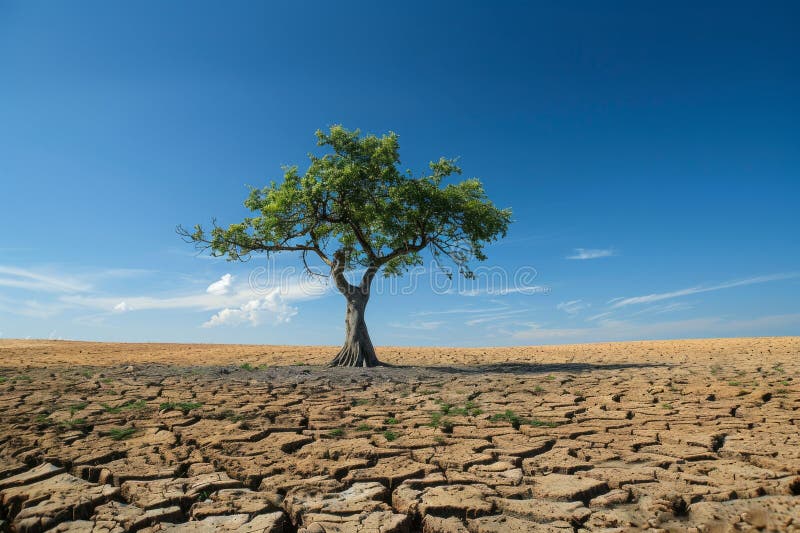Growing Tree in Desert Land, Concept of Drought, Global Warming Stock ...