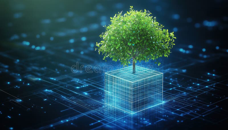 Growing Tree on Digital Cube Stock Photo - Image of digital, growing ...