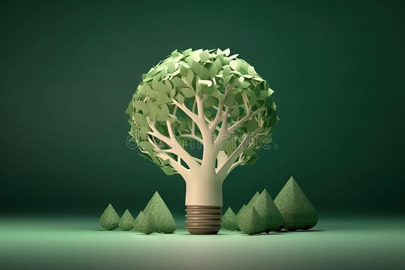 Growing Tree Inside Light Bulb on Green Studio Background Saving Energy ...