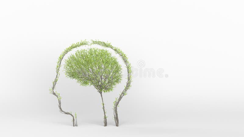 Growing Tree in a Shape of Human Brain Inside a Head. Eco Concept Stock ...