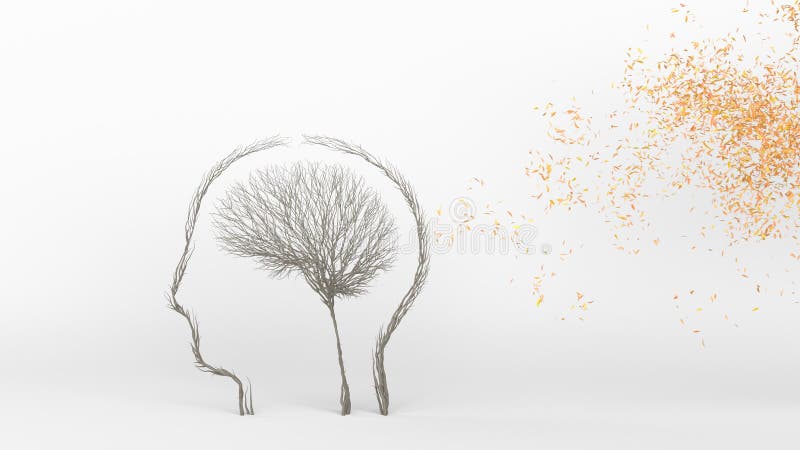 Growing Tree in a Shape of Human Brain Inside a Head. Eco Concept Stock ...