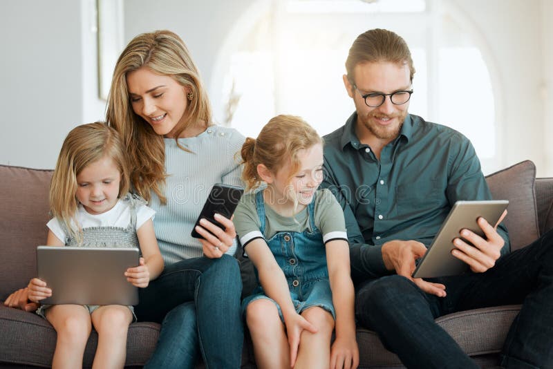 Growing Up in the Age of Technology. Profile of a Little Girl Using a ...