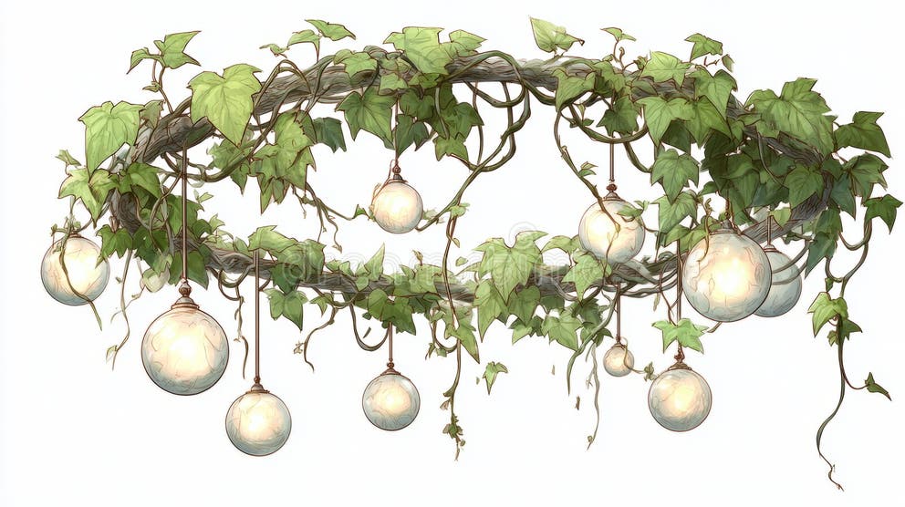 Growing Vines in Ring Shape with Glowing Magic Balls Isolated on White ...
