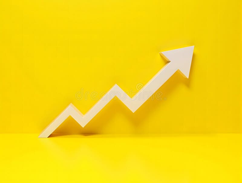 Growing White Chart Arrow with Percent Icon on Yellow Background Stock ...