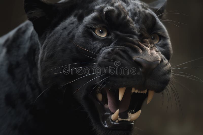 Growling Black Panther Close Up. Generative AI Stock Illustration ...