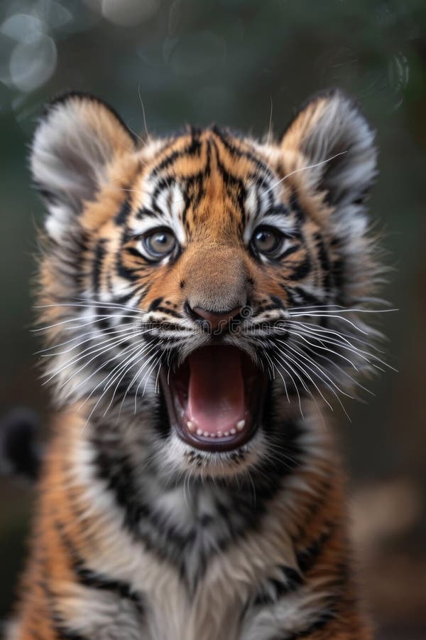 Growling Cute Little Tiger Cub Stock Image - Image of carnivore, wild ...