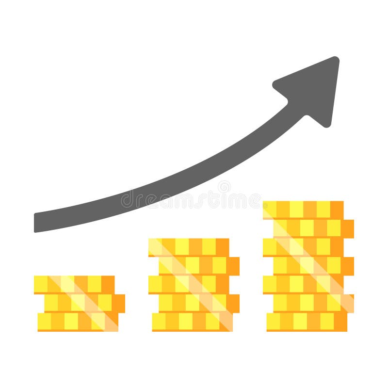 Growth Arrow Vector. Trading Icon Vector. Rising Star Over Coins Vector ...