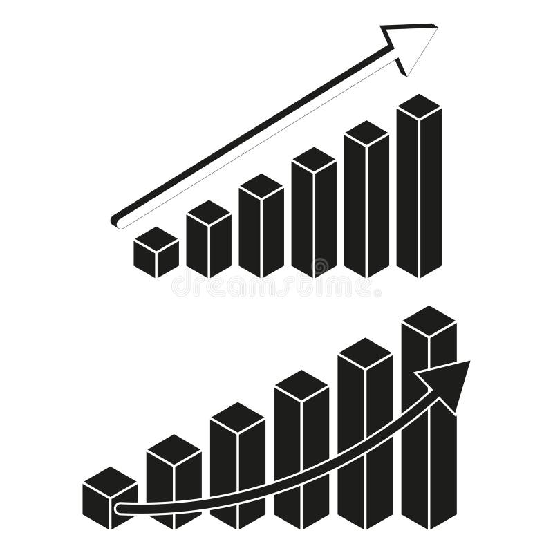 Growth Bar Chart. Black Ascending Bars. Upward Arrows. Vector Graphic ... Growth Bar Chart. Black Ascending Bars. Upward Arrows. Vector Graphic ...