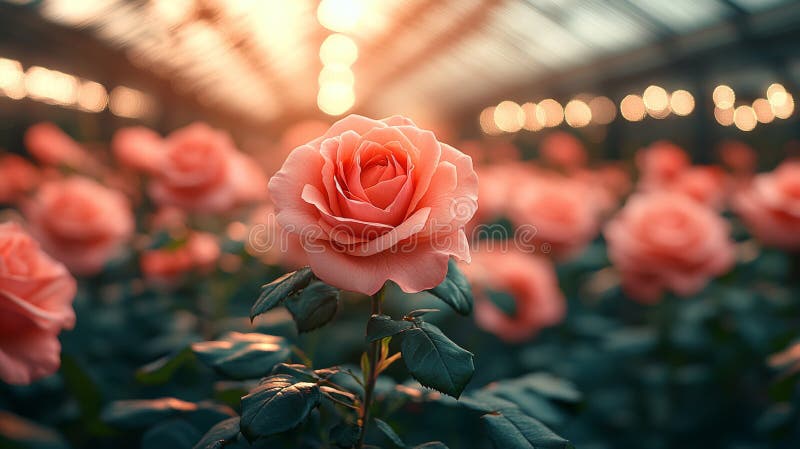 Growth of Blooming Pink Rose Flower in Greenhouse Stock Image - Image ...
