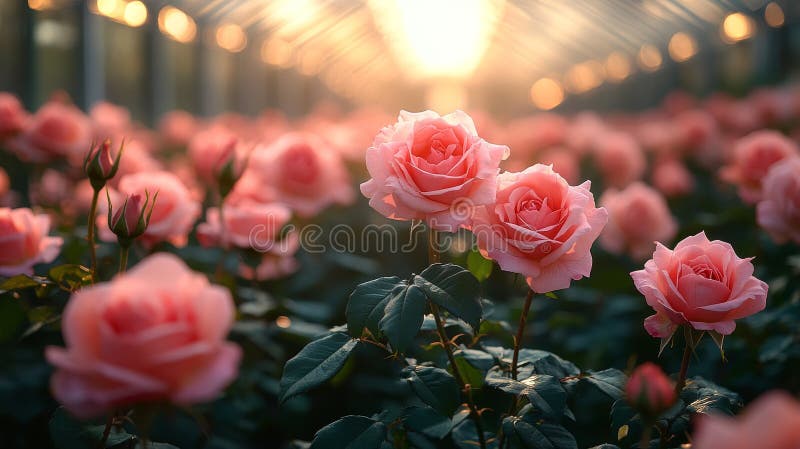 Growth of Blooming Pink Rose Flower in Greenhouse Stock Image - Image ...