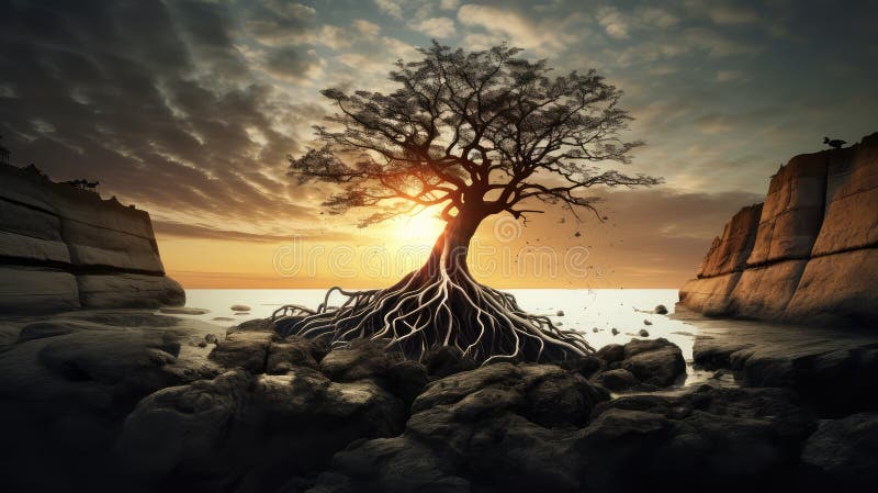 Growth brain tree roots stock illustration. Illustration of support ...