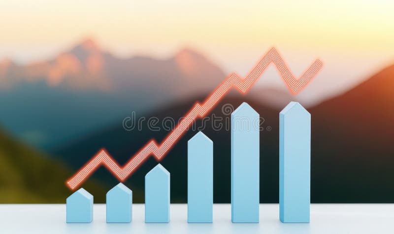 A Growth Chart with Blue Bars and a Red Line Graph Against a Blurred ...