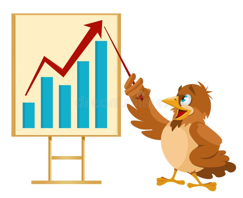 Growth Chart. Cartoon Sparrow Making a Presentation Stock Vector ...