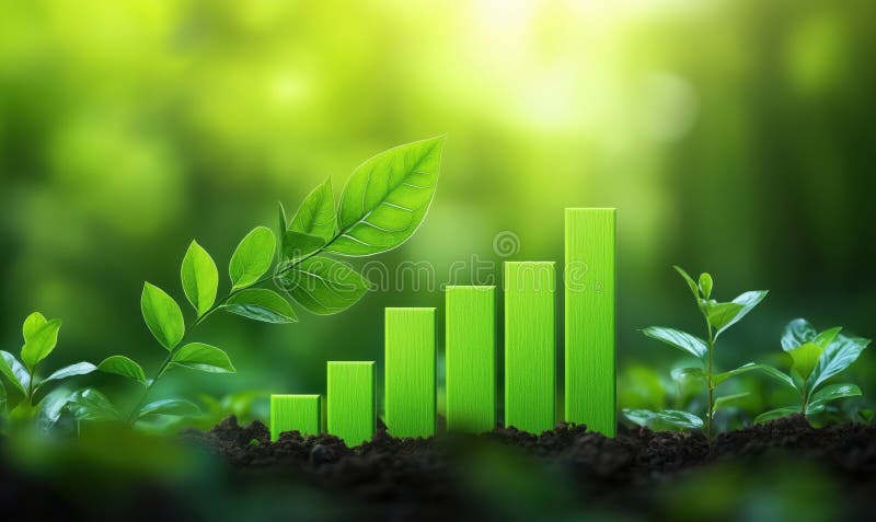 Growth Chart with Green Leaves and Bars, Symbolizing Progress and ...
