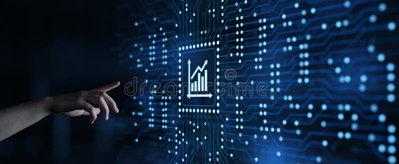 Growth Chart: the Hand Points To a Virtual Screen with an Icon Stock ...